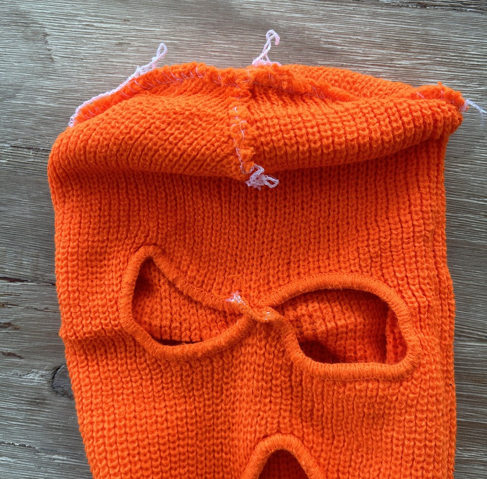 Vintage Ski Mask 3 Hole Safety Hunter Orange FullFace Cover Robber ...