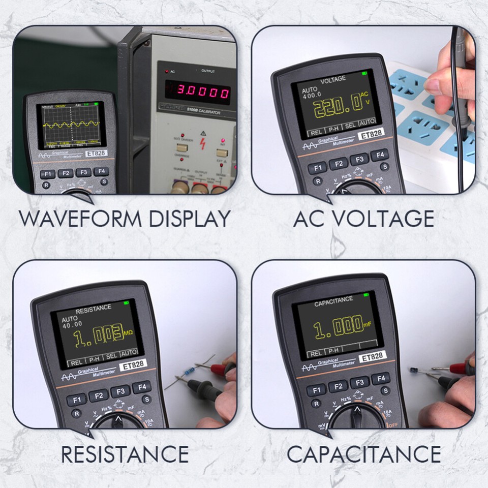 ET828 2-in-1 DC/AC Voltage Resistance Frequency Tester Oscilloscope ...
