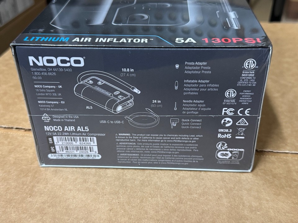 Brand New NOCO AL5 Lithium Air Compressor Kit 130psi/5A/22.2Wh Inflator ...