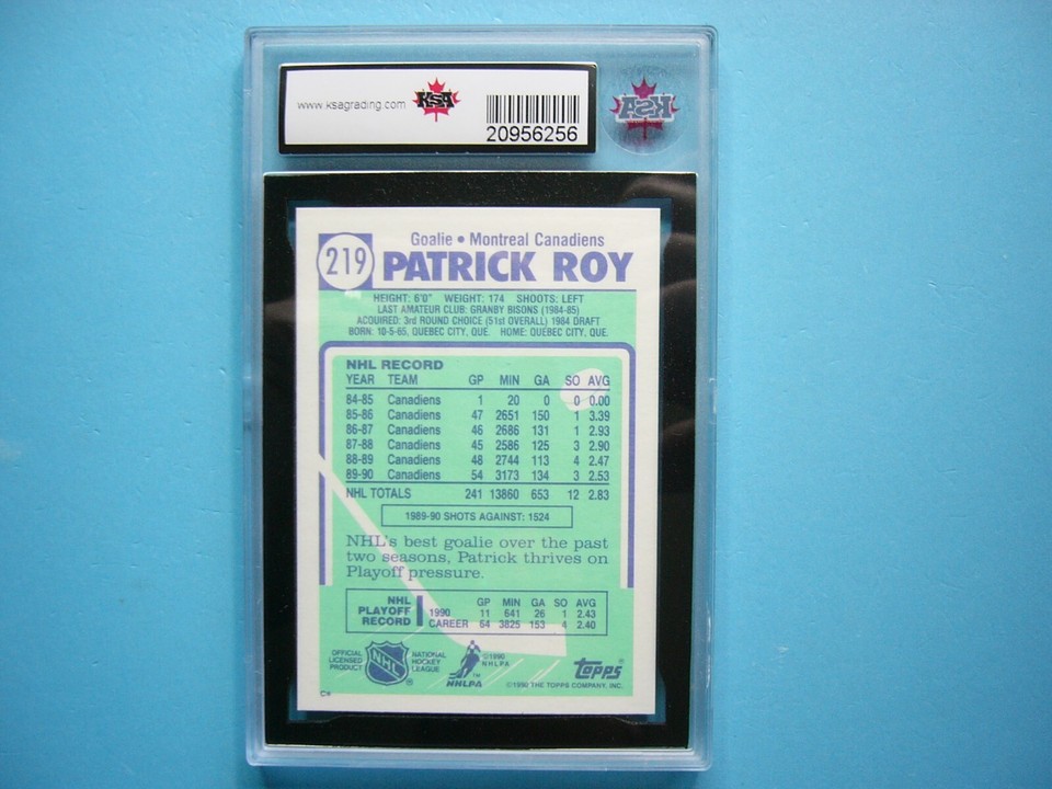 1990/91 TOPPS TIFFANY NHL HOCKEY CARD #219 PATRICK ROY KSA 9.5 NGM 90/ ...