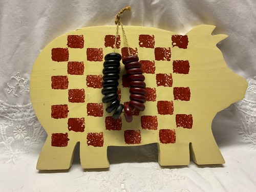 Vtg. FOLK ART CHECKERS BOARD GAME Handcrafted Wood PIG W/CHECKERS 14 in ...