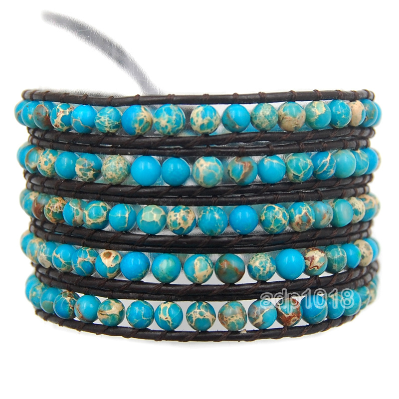 Hot Colorful Hand Made Mixed Crystal and Gemstones Beads Wrap Leather ...