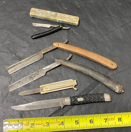Robert Klaas saleman sample straight razor w/ box and knife razor lot ...
