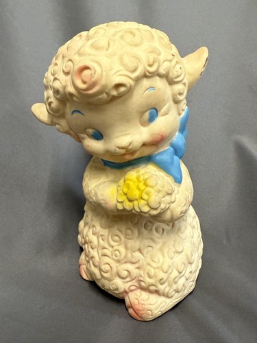 Vintage Rubber Lamb Sheep Figure Germany 1960s Blue Bow Flower Nursery ...