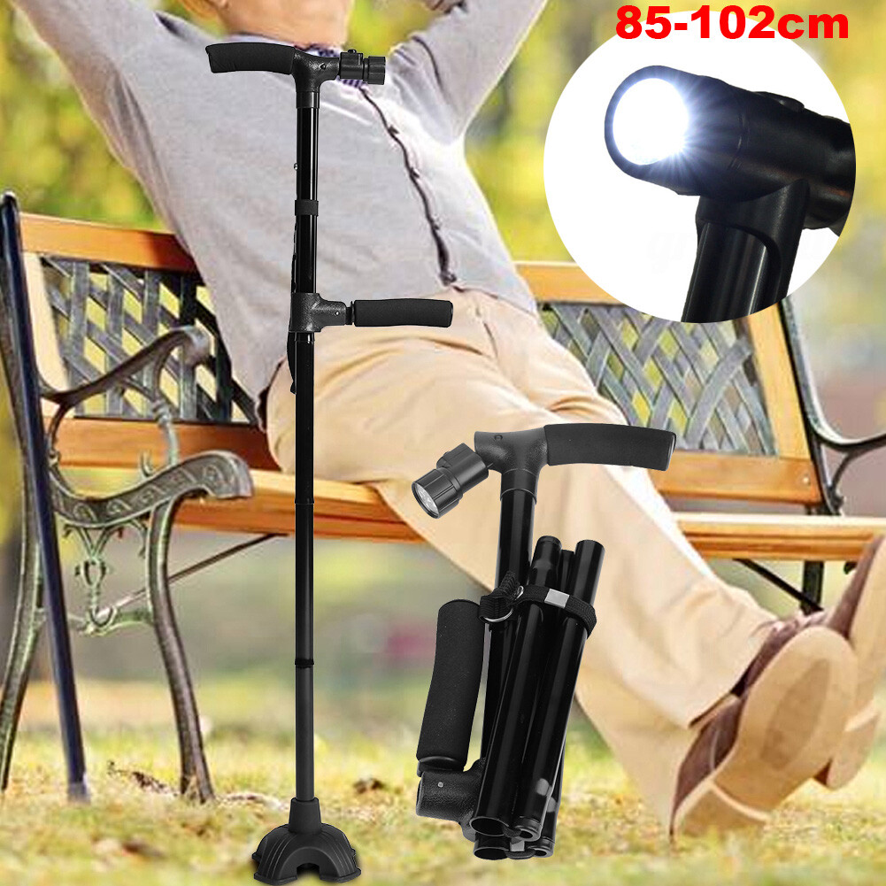 LED Light Walking Cane All Terrain Pivoting Base Foldable Safety ...