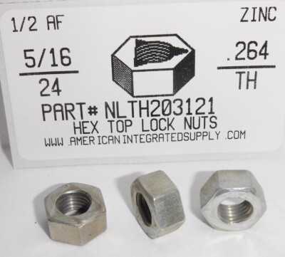 5/16-24 HEX TOP LOCK NUTS STEEL ZINC PLATED 1/2 AF X .264 TH (50) | eBay