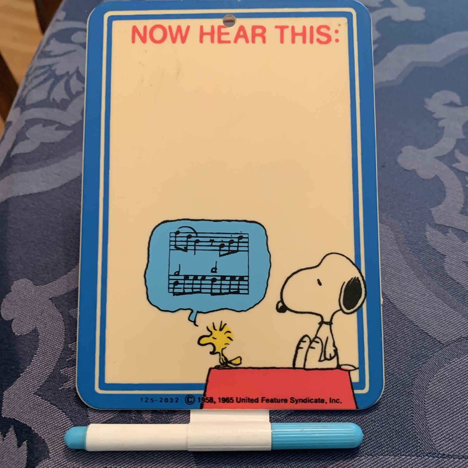 VTG PEANUTS SNOOPY MESSAGE BOARD W/marker WOODSTOCK “ NOW HEAR THIS ...