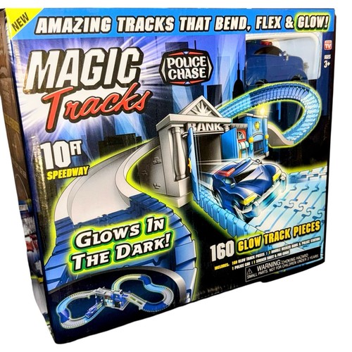 Magic Tracks Police Chase 160pc Glow in the Dark Racetrack Set 10-Foot ...