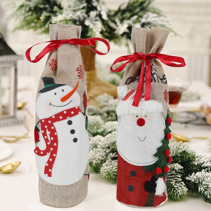 Holiday Wine Bottle Covers Bags Santa Claus Snowman Pattern Drawstring ...