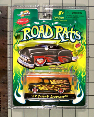 Jada 2002 Road Rats, '57 Chevy Suburban, flat black with multi-colored ...
