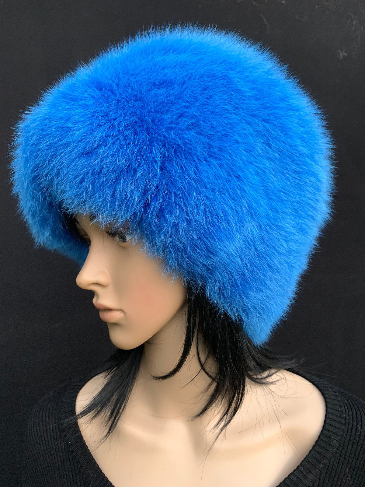 Oversized Fox Fur Full Round Hat Saga Furs Light Bright Blue Fur Hat | eBay