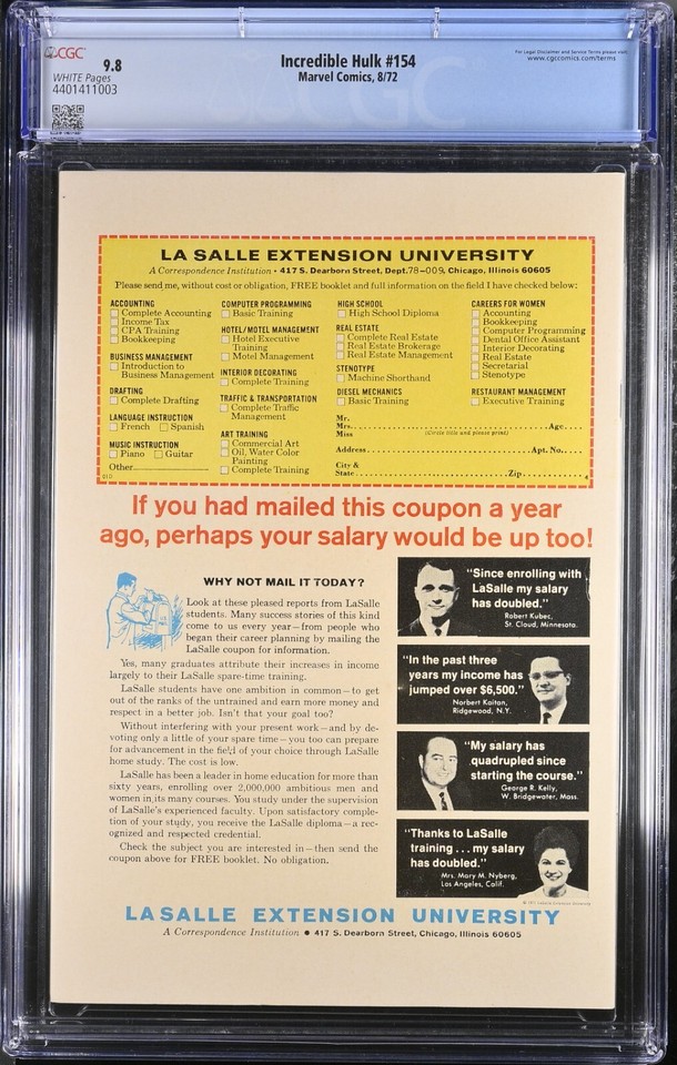 Incredible Hulk #154 CGC Graded 9.8 (1972) Chameleon & Ant-Man ...