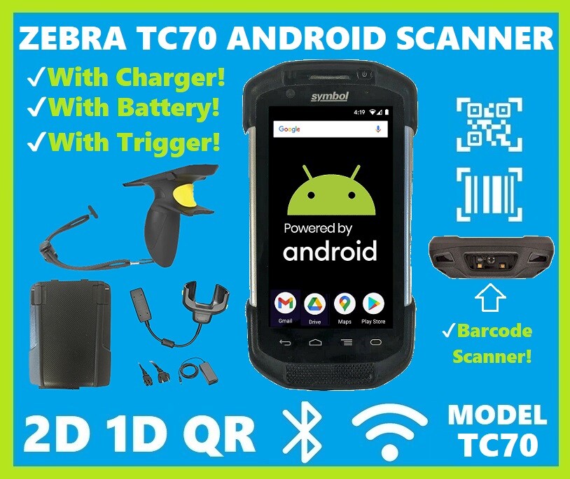Zebra TC70 Wireless Android Barcode Scanner 2D/1D/QR, Google Play ...