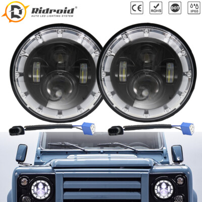 7inch LED Headlight Hi/Lo Beam Halo Angel Eyes For Defender 90 110 ...