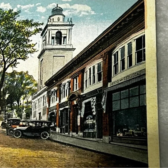 Postcard Town Square Plymouth Massachusetts Old Cars Drug Store A379 | eBay