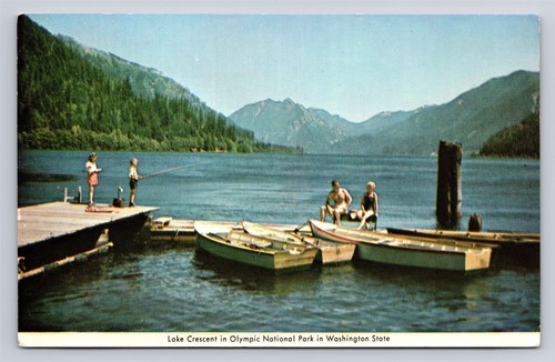 Lake Crescent Olympic National Park WA Fishing Boat Dock Vintage ...