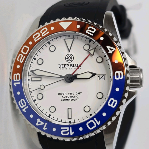 Deep Blue Men's Master 1000 GMT Automatic Watch White Dial 40mm | eBay