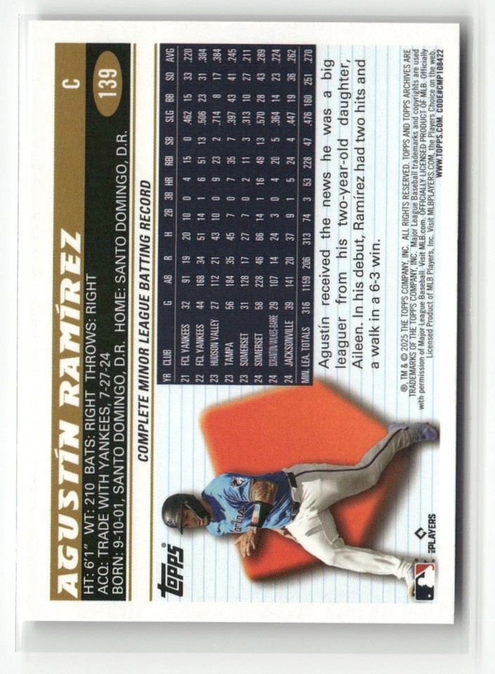 2025 Topps Archives #139 AUGUSTIN RAMIREZ RC ROOKIE MARLINS | eBay