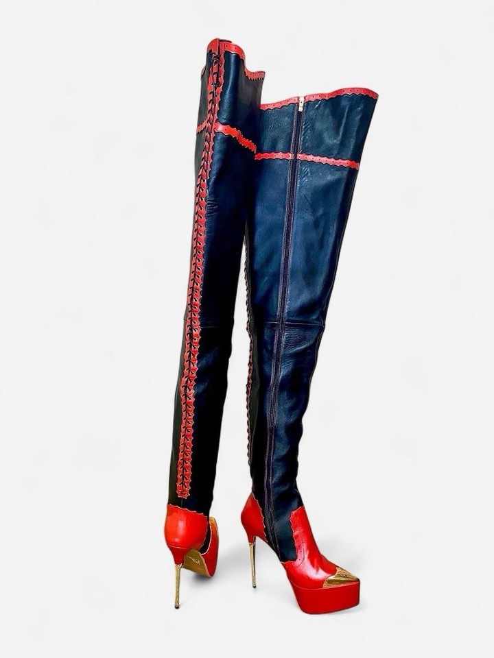 FMB Red Black Leather Crotch High Boots Uk Size 9 | eBay UK