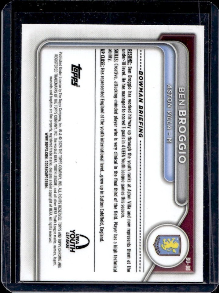 2024-25 Topps Chrome UEFA Ben Broggio Bowman Youth League 1st #BU-BB | eBay