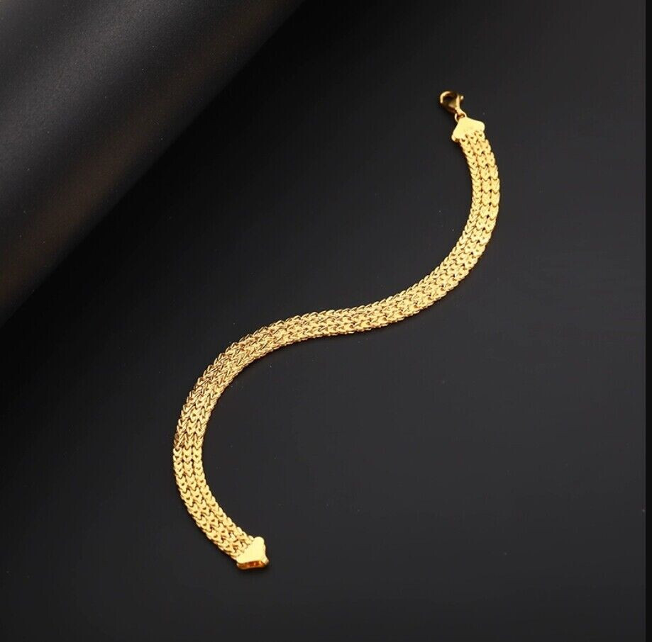 Solid 18K Yellow Gold AU750 Multiple Layer Wide Bracelet Bangle Chain ...