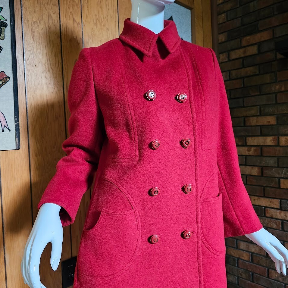 Vtg 60s Mod Winter Space Age Moon Pockets Red Wool Dress Long A Line ...