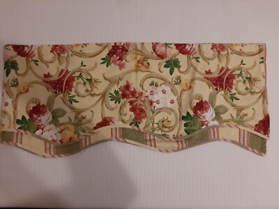 WAVERY Pink & Burgundy Cottage Roses Layered Striped Scallop Valance 76 ...