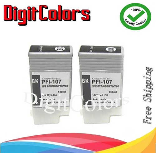 2 Black PFI-107 Ink Tank for Canon IPF685 IPF770 IPF780 IPF785 PFI680 ...