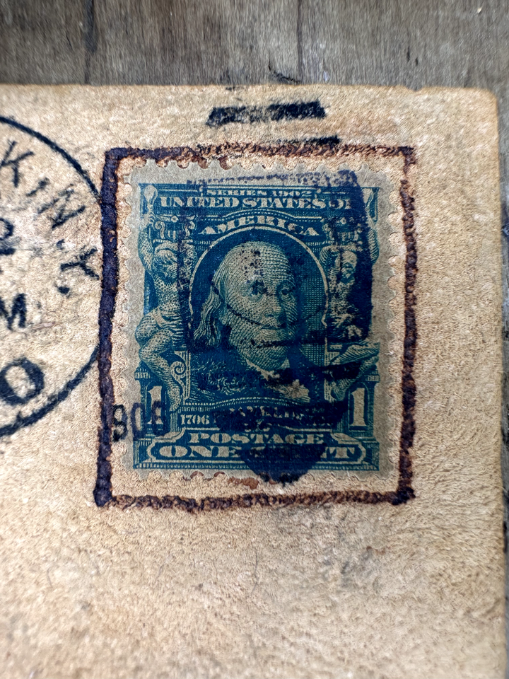 RARE 1908 Benjamin Franklin 1 Cent Green Stamp on Leather Halloween ...