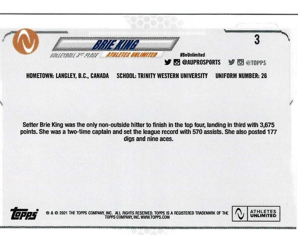 Brie King 2021 Topps on Demand Athletes Unlimited Champions #3 SP /737 ...