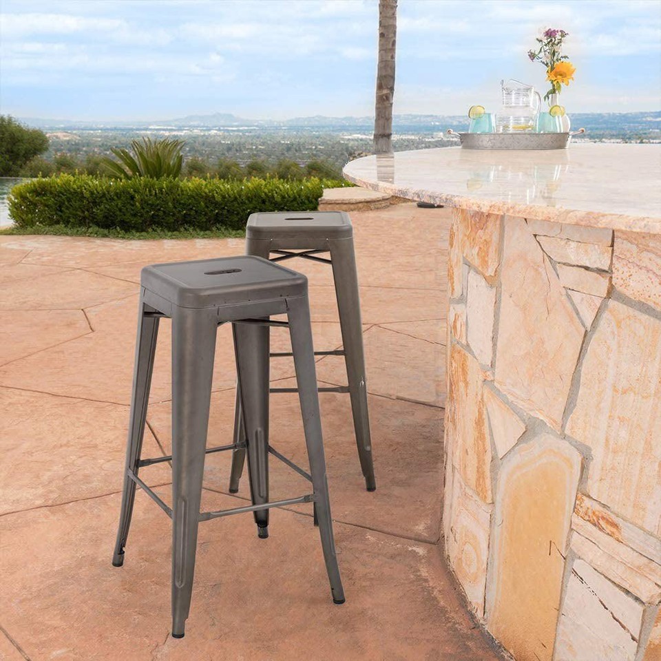 30" Metal Bar Stools Backless Stools Indoor Outdoor Stackable Stools ...