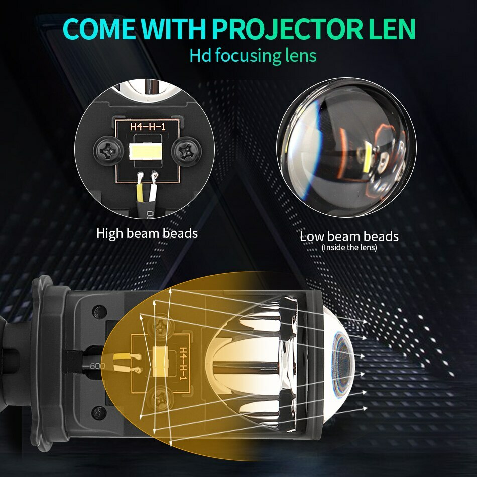 Y6 H4 Mini Bi-LED Projector Lens LED Headlight Hi-Low 24000LM 100W ...