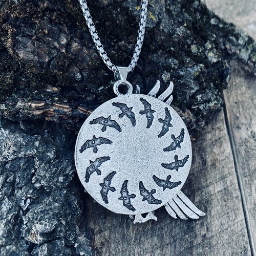 Mens Norse Viking Talisman Amulet Raven Crow Pendant Necklace Stainless ...