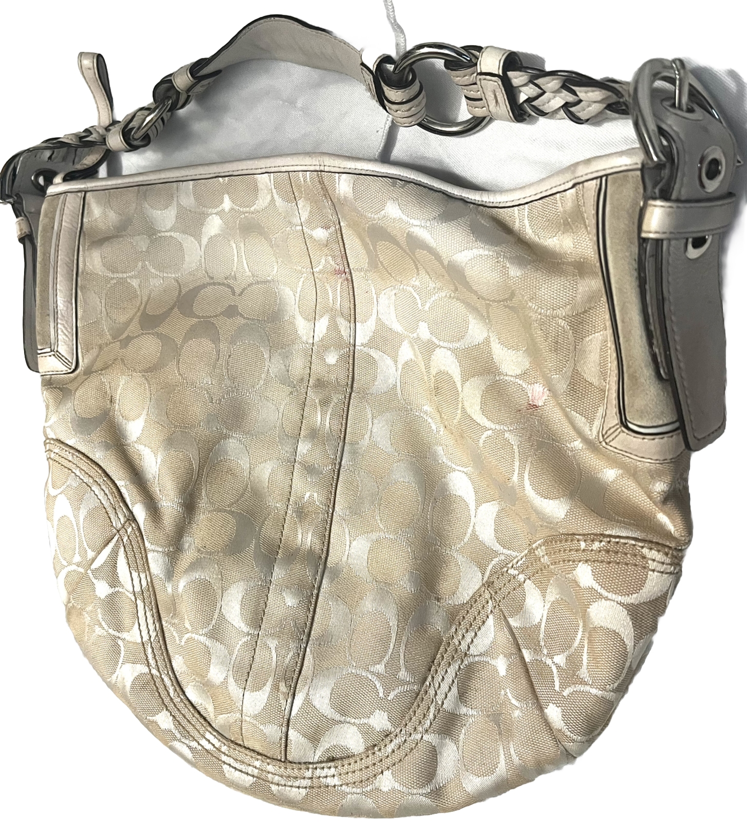 COACH SIGNATURE HOBO SHOULDER BAG IVORY LEATHER TRIM … - Gem