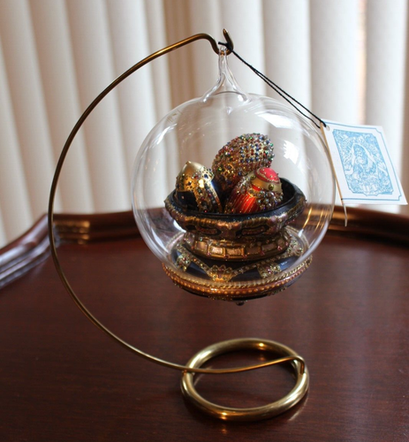 Mostowski Blown Glass Orb Ornament Brass Stand-ENCRUSTED Faberge Eggs ...