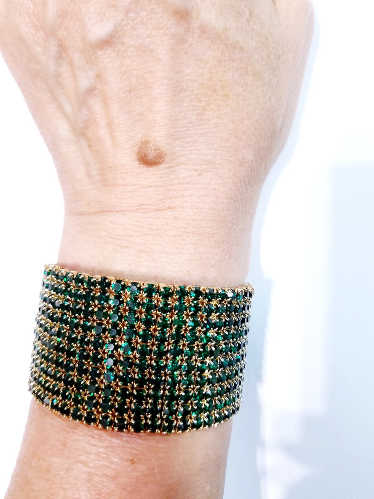 Green Rhinestone Cuff Bangle Bracelet Crystal Jewelry Prom Pageant ...