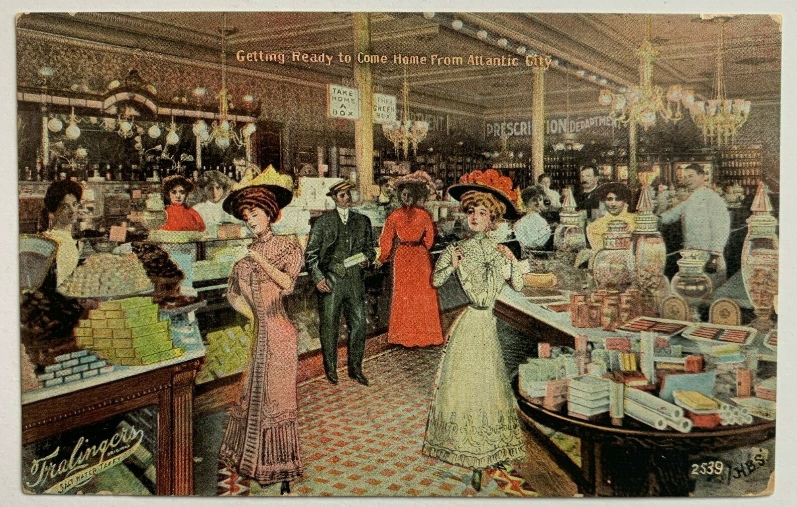 NJ Postcard Atlantic City Fralinger's Salt Water Taffy inside store ...