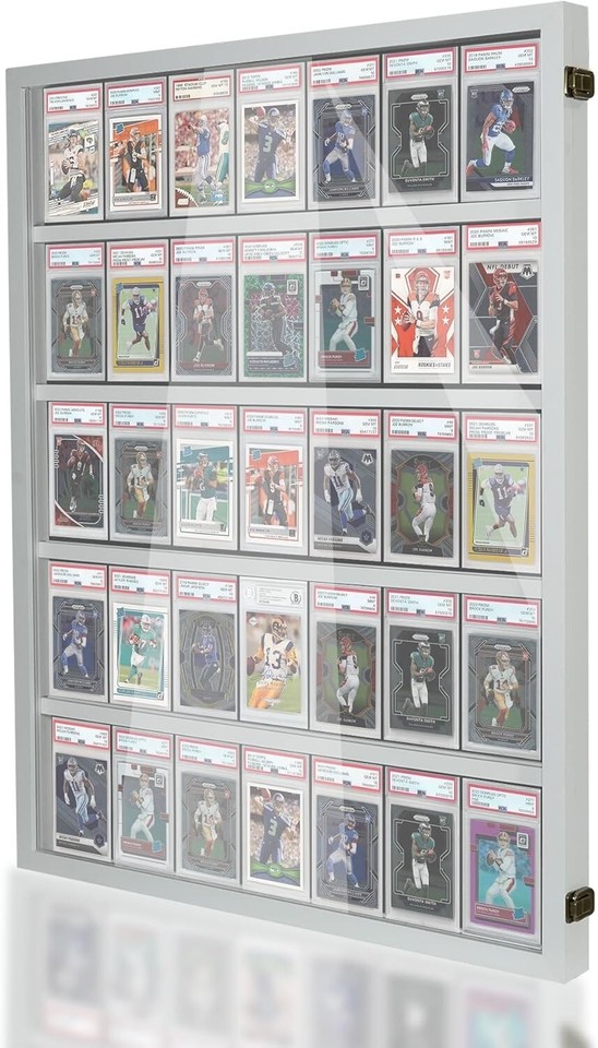 Graded Trading Card Display Case White 35+ Sport Baseball Glass Wood ...