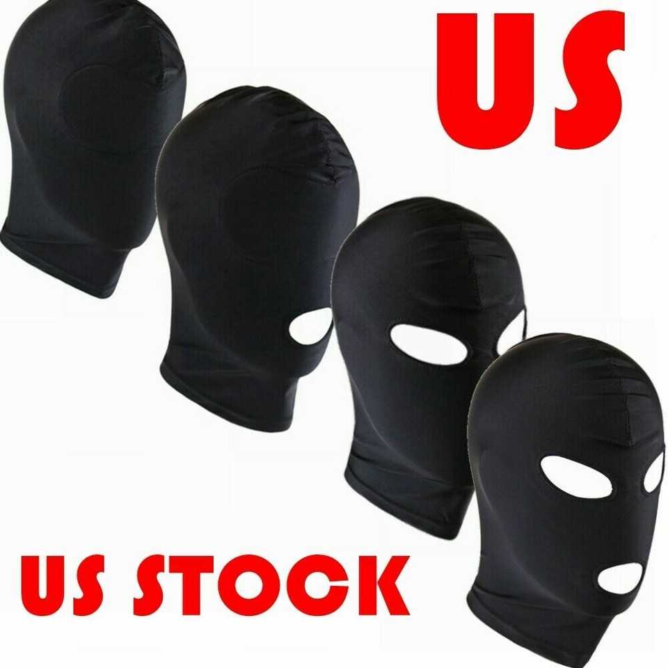 Black Face Mask Elastic Breathable Open Eyes Mouth Spandex Costume Hood ...