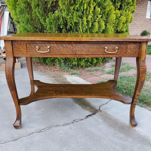 Antique Tiger Oak Library Table W Drawer Some Wear - May Ship Fed Ex | eBay