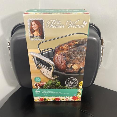 The Pioneer Woman Timeless NonStick Roaster w/ Wire Rack Insert 17 x 13 ...