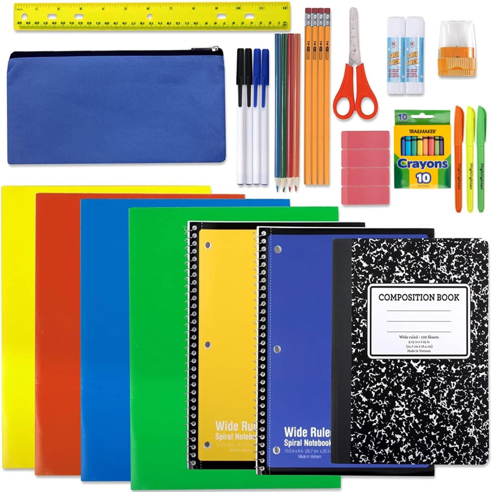 45 Piece School Supply Kit Grades K-12 - School Essentials Includes ...