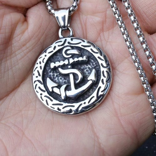 Men's Nautical Anchor w. Mooring Rope Pendant Necklace Pirate Jewelry ...