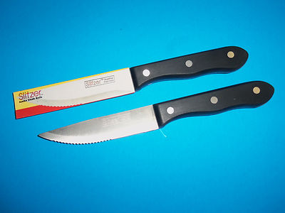 NEW SLITZER STEAK KNIFES 4 3/4" STAINLESS HALF SERRATED BLADE 2 PACK ...