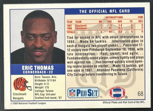 1989 Pro Set #68 Eric Thomas BENGALS | eBay
