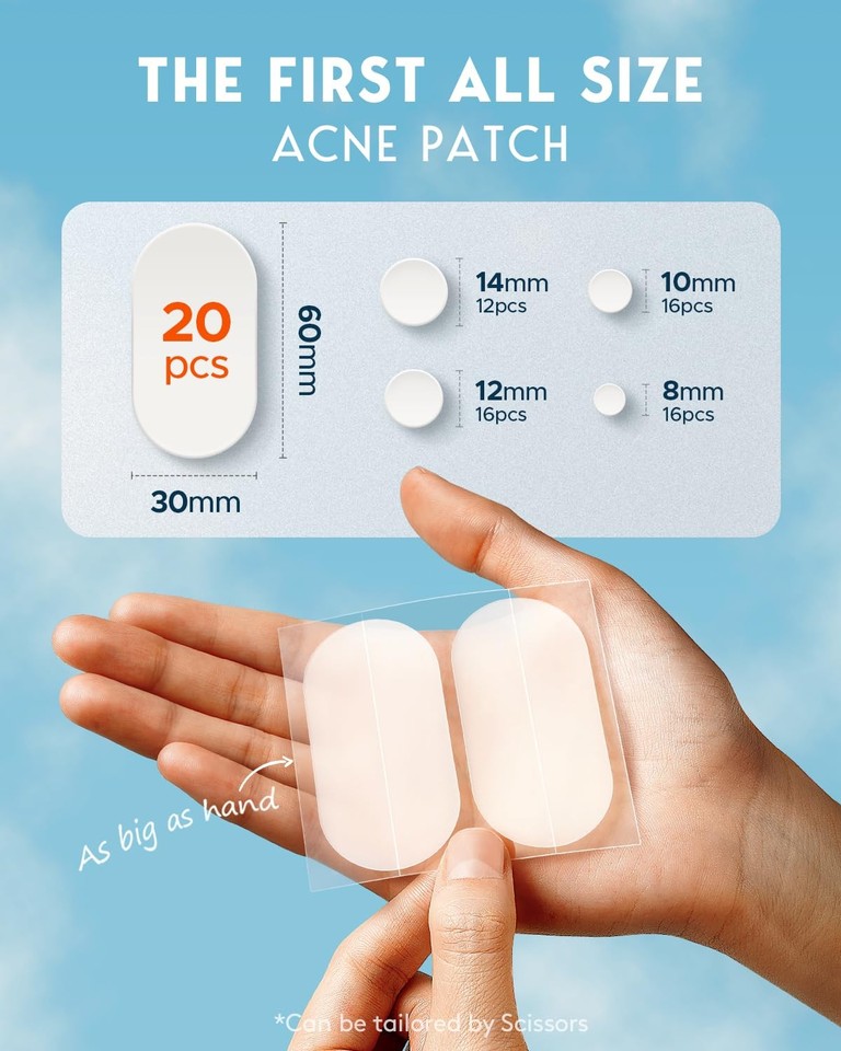 LitBear Large Acne Pimple Patches, 5 Sizes 80 Patches 80 Count (Pack of ...