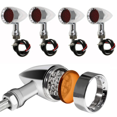 4pcs Motorcycle Bullet LED Turn Signal Red Light Indicator For Harley ...