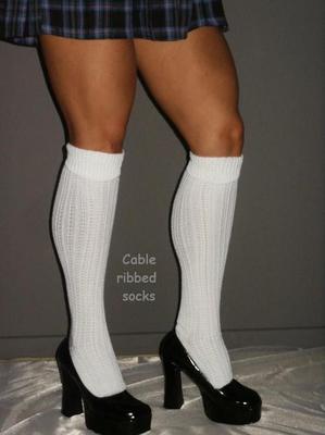 Cable Knit Rib Knee High Hi Socks Women OTK White Ribbed Long Boot ...
