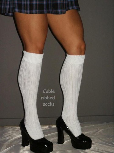 Cable Knit Rib Knee High Hi Socks Women OTK White Ribbed Long Boot ...