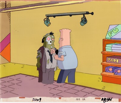 (SALE) DILBERT Animation Cel: DILBERT Pokes a ZOMBIE w/Glossy Paper BG ...